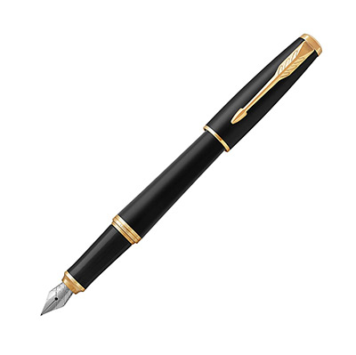 Parker Urban Fountain Pen, Muted Black and Gold Trim with Fine Nib and Blue Ink Refill