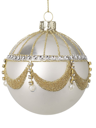 NG ukras - Pearl glass bauble with gold & gems