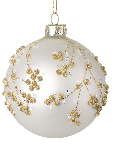 NG ukras - Pearl glass bauble with gold berries