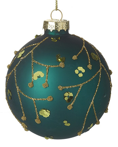 NG ukras - Glass bauble with glitter pattern, green