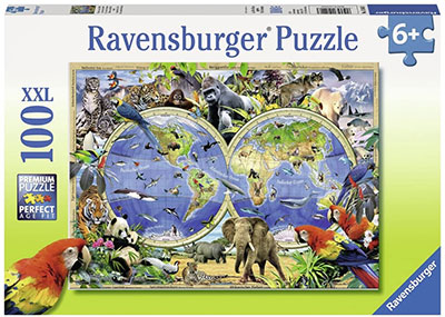 Ravensburger puzzle (slagalice) - Mapa sveta sa životinjama