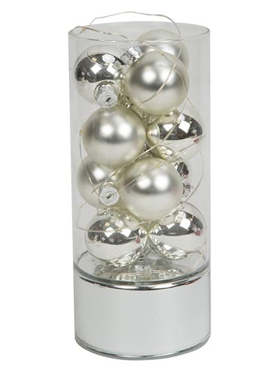 Novogodišnja LED lampa - Cylinder Ornament with Silver Baubles