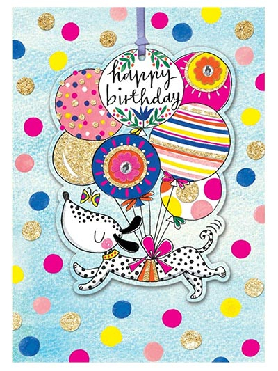 Čestitka - Happy Bday, Spotty Dog & Balloons