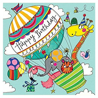 Čestitka - Happy Bday, Animals in Balloon