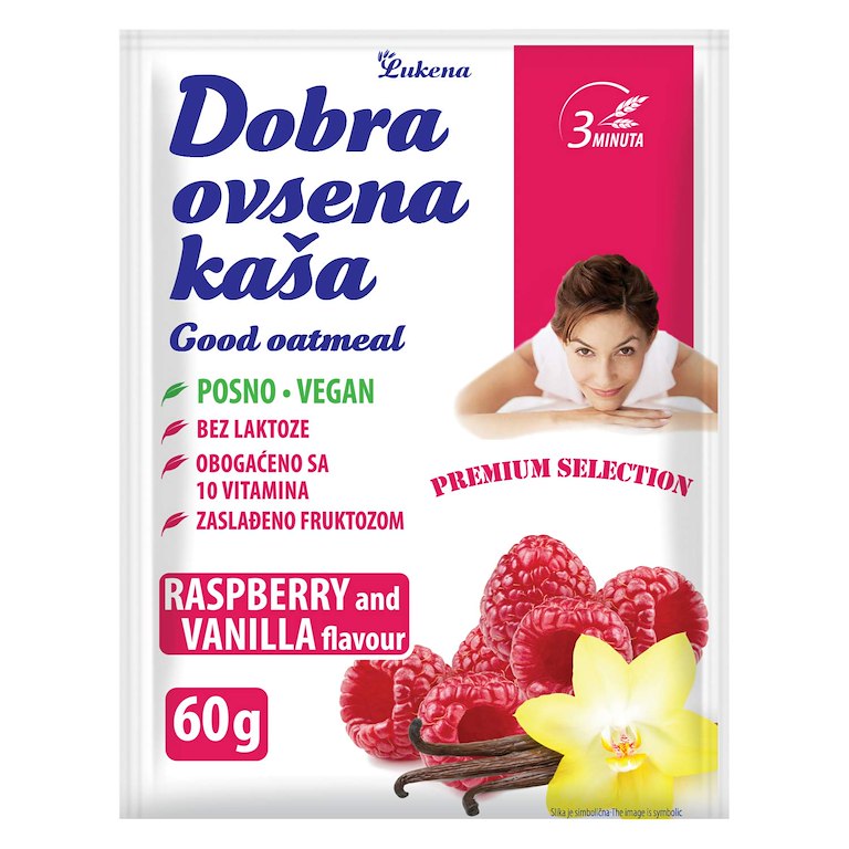 Dobra kaša ovsena premium malina&vanila 60g dobra