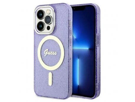 GUESS FUTROLA ZA IPHONE 14 PRO IML GLITTER PEONY GOLD PURPLE MAGSAFE CENA