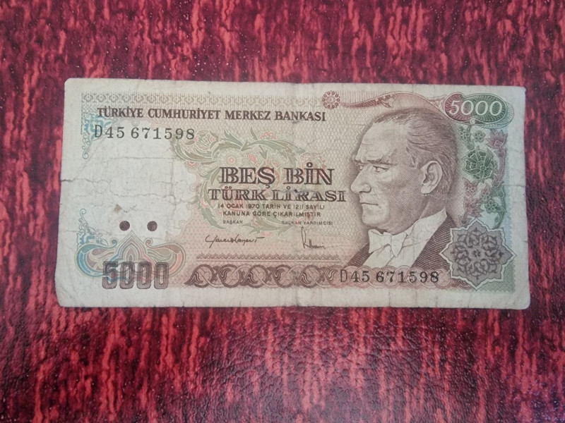 Turska 5000 Lira 1970