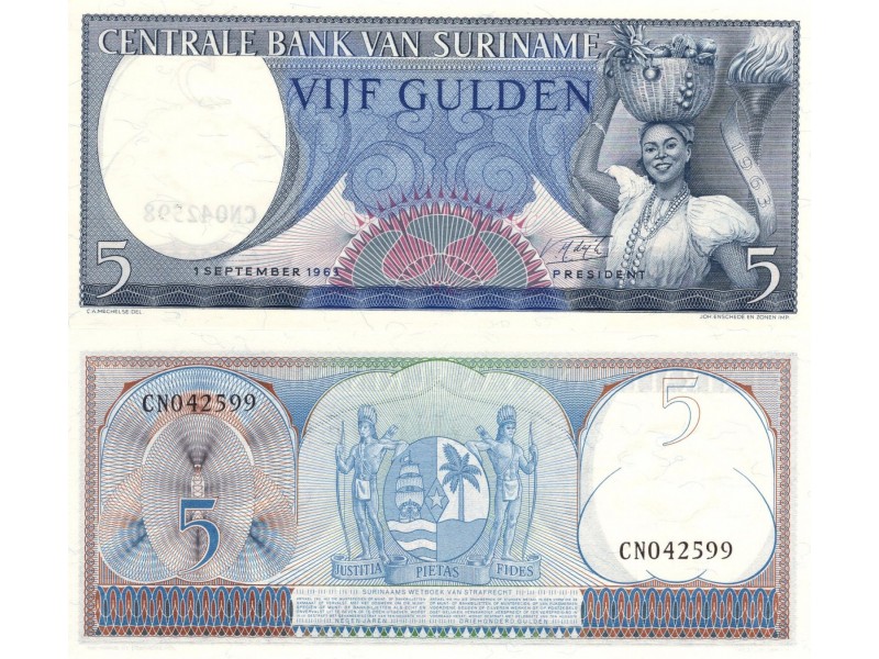 SURINAME Surinam 5 Gulden 1963 UNC, P-120