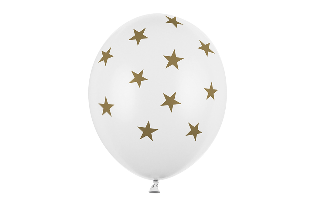 Beli balon sa zlatnim zvezdicama 28cm – 5 kom