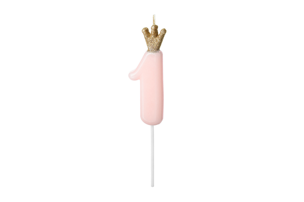 Roze svećica 1 sa krunom – 9.5cm