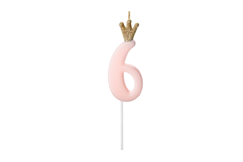 Roze svećica 6 sa krunom – 9.5cm