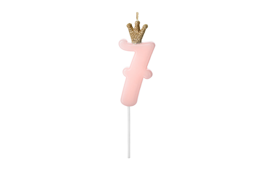 Roze svećica 7 sa krunom – 9.5cm