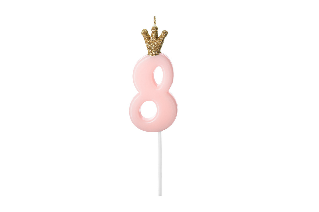Roze svećica 8 sa krunom – 9.5cm