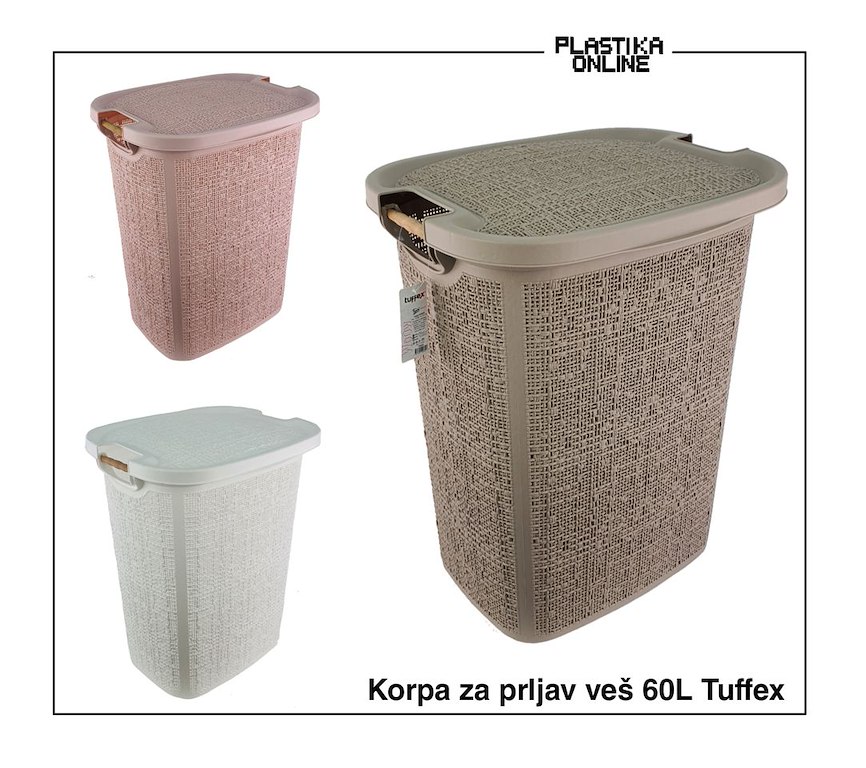 Korpa za prljav veš TUFFEX 60L-sa drvenim rukohvatima-KREM