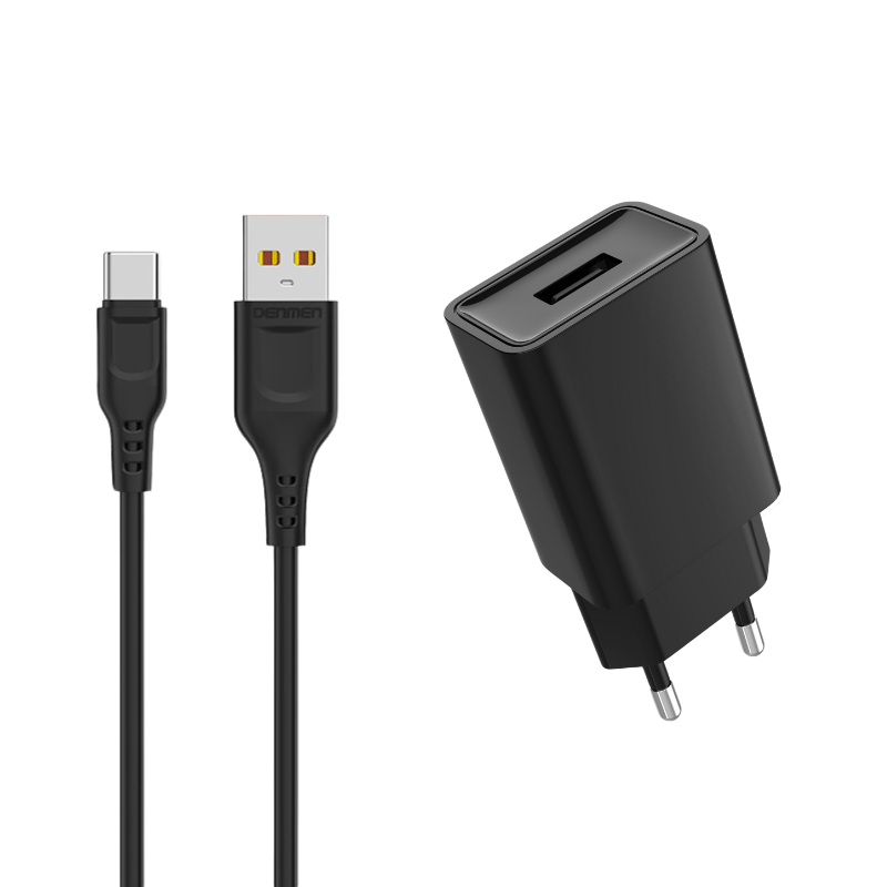 DENMEN kućni punjač sa kablom 2.4A, USB-C, (DC01T) Crni