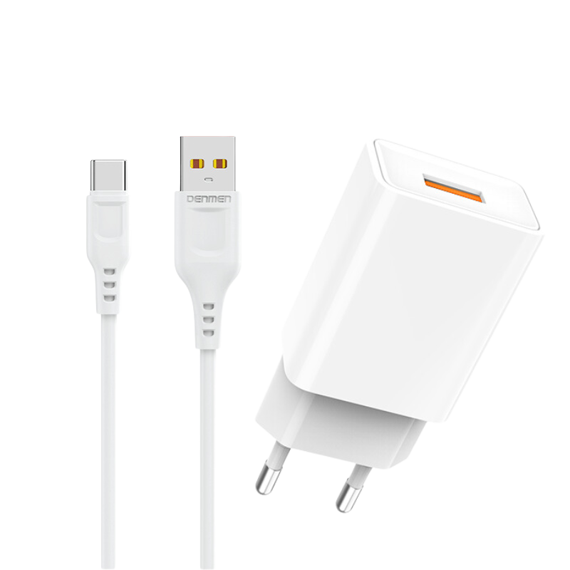 DENMEN kućni punjač sa kablom 2.4A, USB-C, (DC01T) Beli