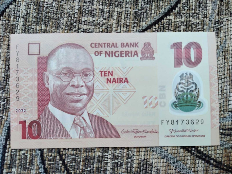 Nigerija 10 naira,2022 god.UNC,polimer