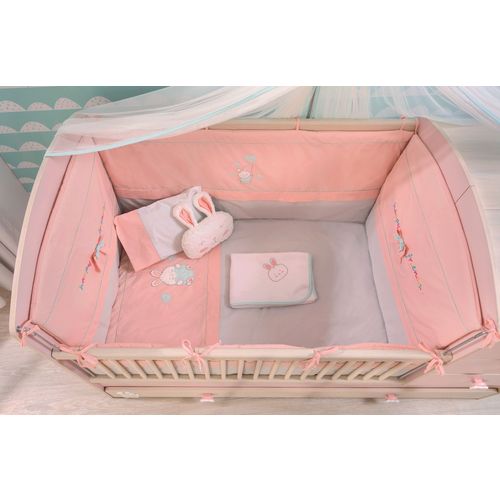 L'essential Maison Baby Girl (80x130 cm) Roze Siva Bela Posteljina za Bebe