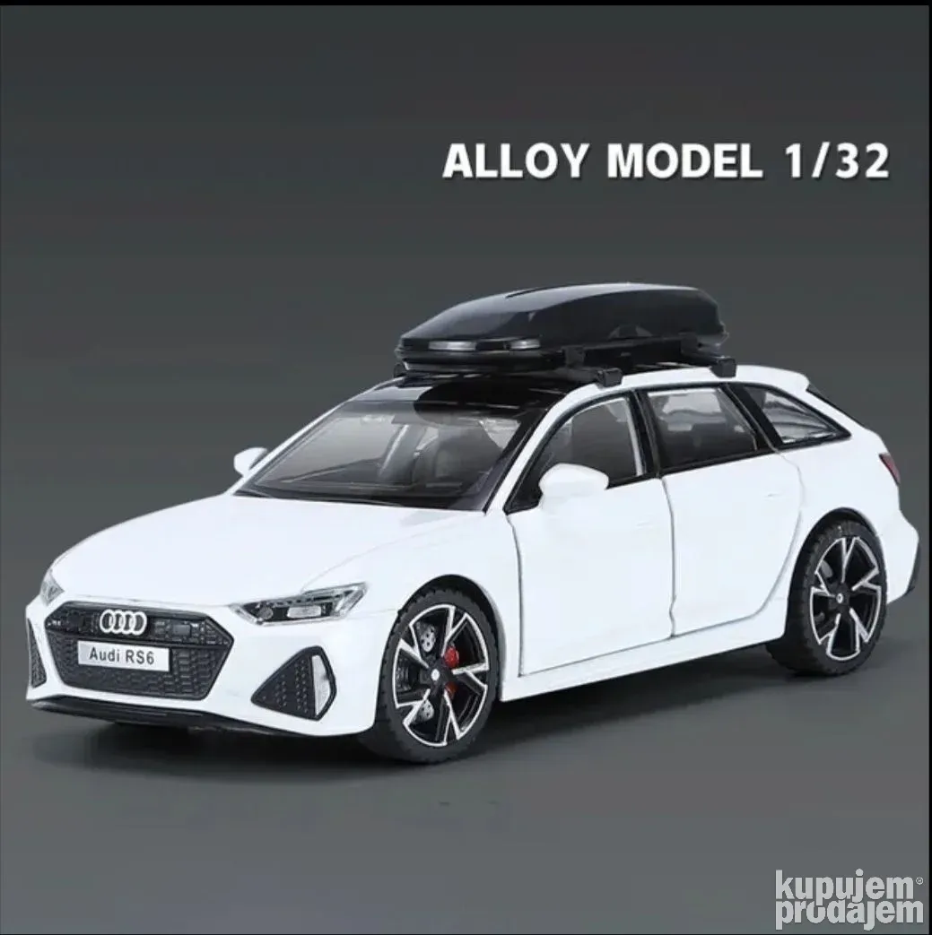 Audi RS6 metalni i muzicki 1/32 bela - Audi RS6 metalni i muzicki 1/32 bela