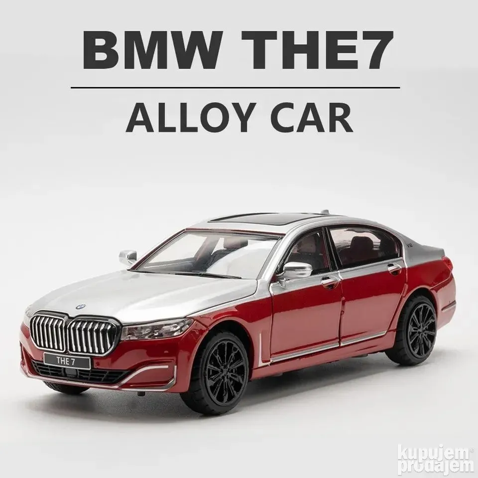 Bmw 7 metalni 1/24 razmere sivo crveni - Bmw 7 metalni 1/24 razmere sivo crveni