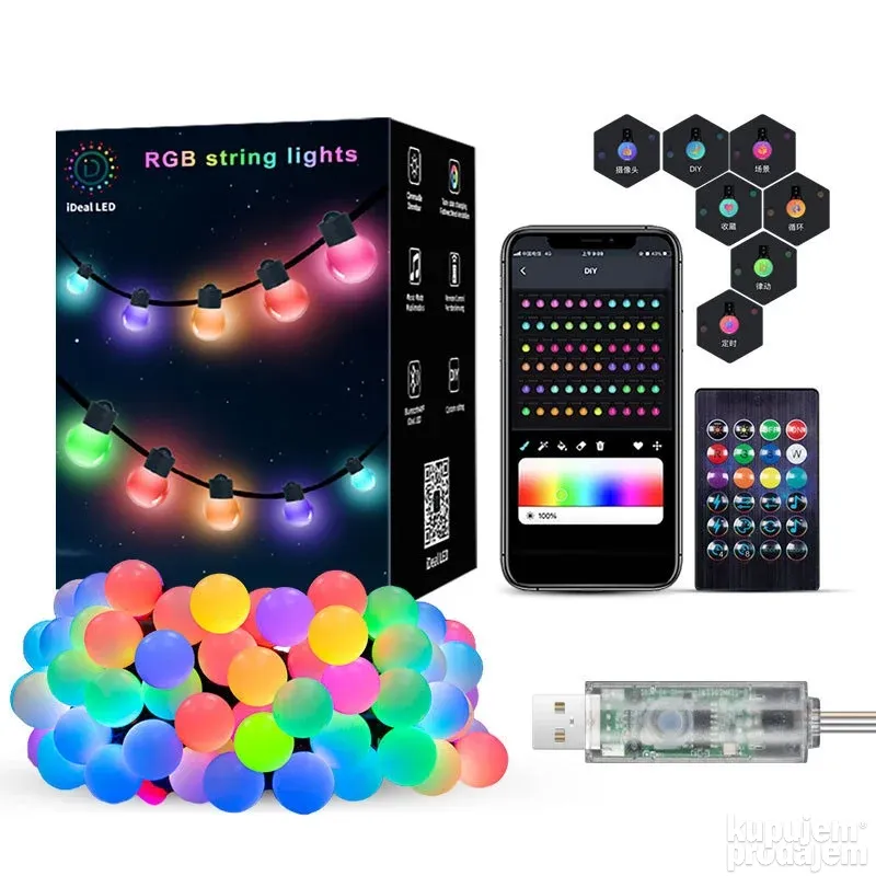 Led RGB lampice za dekoraciju 10m sa daljinskim i aplikacija - Led RGB lampice za dekoraciju 10m sa daljinskim i aplikacija