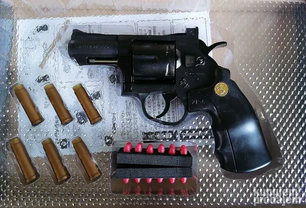 Metalni pištolj revolver sa EVA metkićima 13cm - Metalni pištolj revolver sa EVA metkićima 13cm