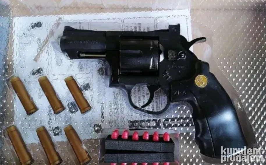 Metalni pištolj Revolver sa EVA metkićima 13cm 2K24M186 - Metalni pištolj Revolver sa EVA metkićima 13cm 2K24M186
