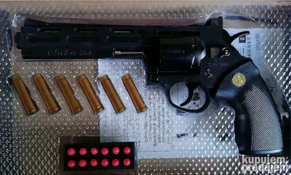 Metalni pištolj revolver sa EVA metkićima 20cm 2K24M187 - Metalni pištolj revolver sa EVA metkićima 20cm 2K24M187