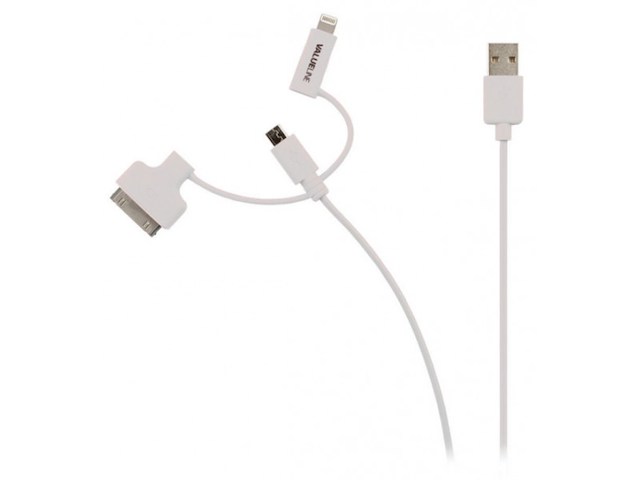 VLMP39410W1.00 Nedis 3 u 1 Sync and Charge Cable USB-A Male - Micro B Male 1.00 m White + 30-Pin Doc