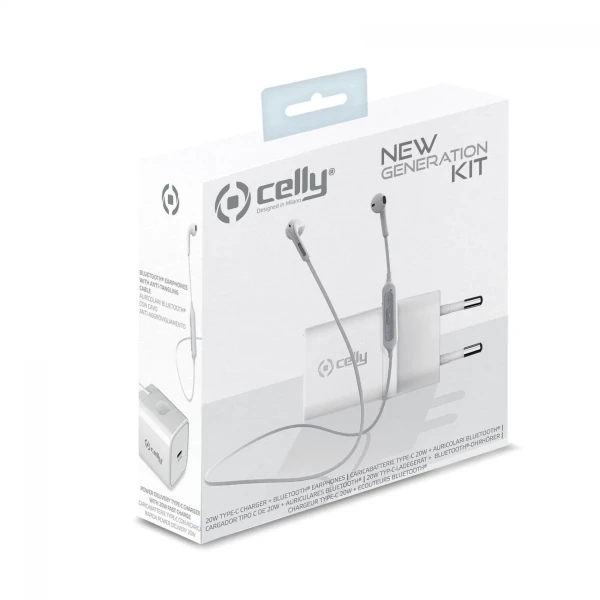 Celly punjač 18W USB-C + bluetooth slušalice bela