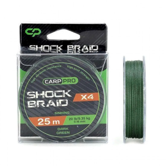 CARP PRO SHOCK LEADER UPREDENI X4 25M 0,16MM DARK GREEN