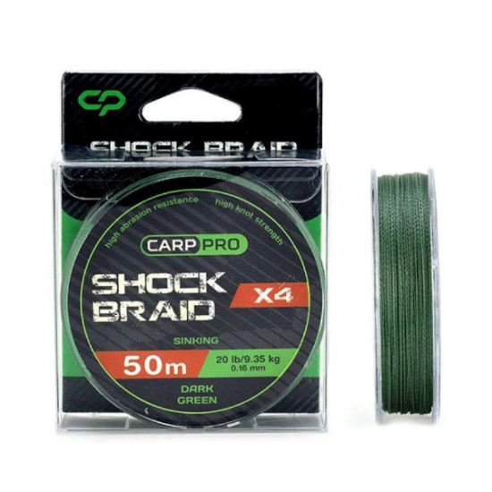 CARP PRO ŠOK LEADER UPREDENI X4 50M 0,16MM DARK GREEN