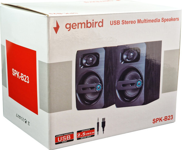 SPK-B23 Gembird Stereo zvucnici black Wood, 2.5 inch, 6W RMS (2 x 3W) USB pwr, volume control, 3,5mm