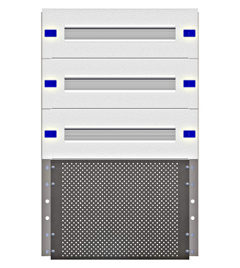 Metalno mod.kuć.15HU komplet, mont.ploča 6HU, 690x428x150mm
construction sample from top side: 3xG3, B6, including insert supporters 15HU and perforated mounting plate 6HU, H=690 W=428 D=150mm, S...