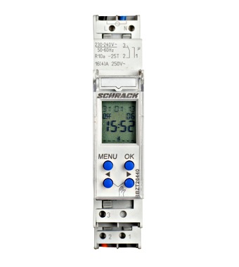 Digitalni nedeljni tajmer 1CO TEMPUS
rezervno napajanje: 10 godina, maks. 16A/250V AC pri cos φ=1, maks. 4A/250V AC pri cos φ=0,6; 56 memorijskih mesta, širine jednog modula; montaža na DIN nosač...