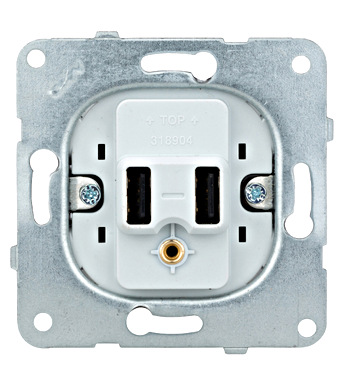 Kućište za USB punjač 5V-2A
Nazivna struja na izlazu: 1x2A (kad se koristi samo lijeva utičnica) ili 2x1A