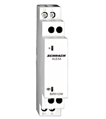 Modul. relej za vis. pot. struje serije ALEXA, 1NO, 230V AC
za velike potezne struje (120A/20ms), pogodan za LED, trajna opteretivost: 16A, pogodan za hotelske sobe (tihi rad)