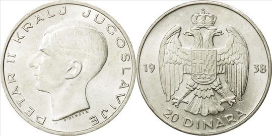 20 Dinara 1938 godina Srebro - Investiciono Srebro