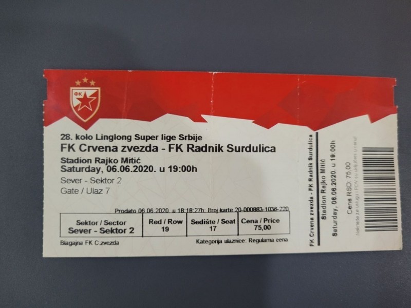 Fk Crvena Zvezda - Fk Radnik 06.06.2020.