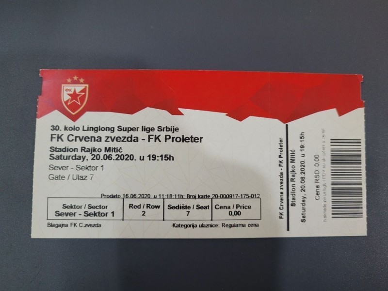 Fk Crvena Zvezda - Fk Proleter 20.06.2020.
