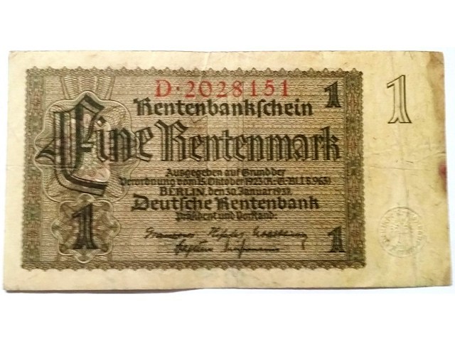 Nemacka 1 rentenmark 1937 retko 7 cifara