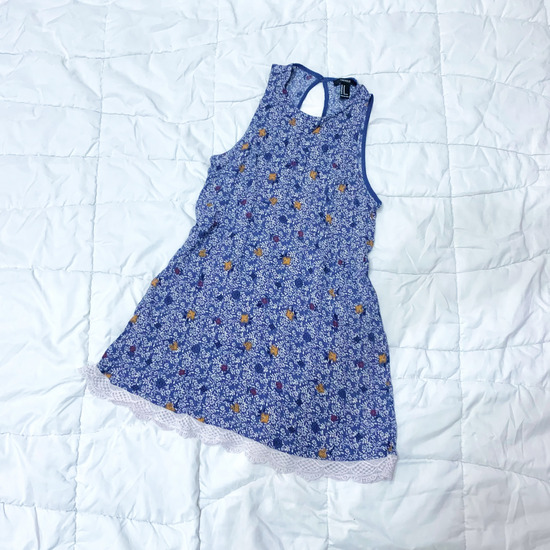778. Vintage haljina sa vezom, plava, cvetna