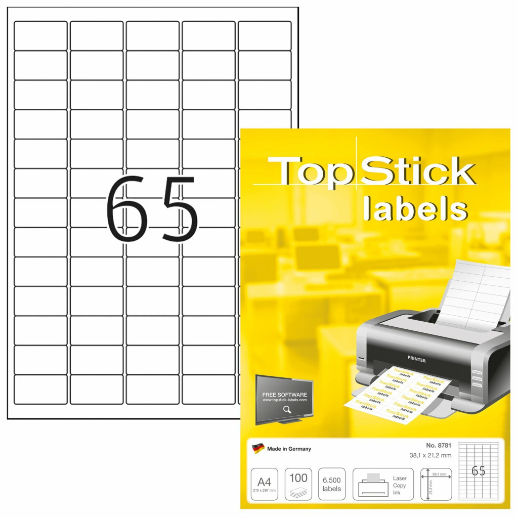 Etikete TOPSTICK 38,1×21,2 A4/65 1/100 zaobljene ivice