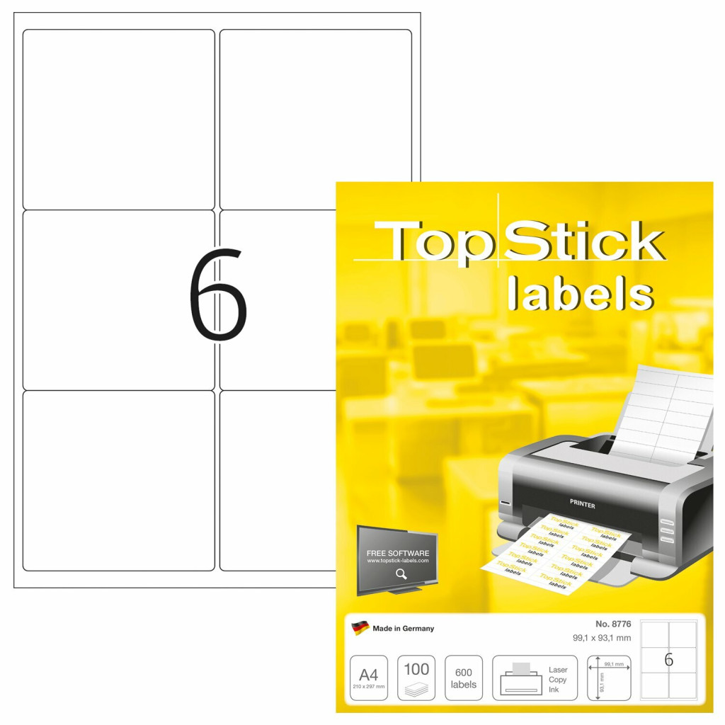 Etikete TOPSTICK 99,1×93,1 A4/6 1/100