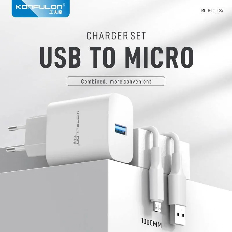 Kucni punjac KONFULON C87, 3A, 15W, sa micro USB kablom white