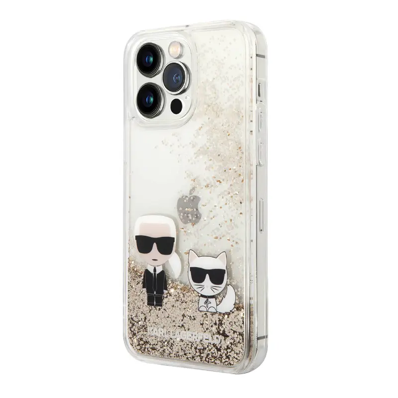CG MOBILE Maska za telefon Karl Lagerfeld Liquid Glitter Case Karl And Choupette za iPhone 14 Pro zlatna Full ORG (KLHCP14LGKCD)