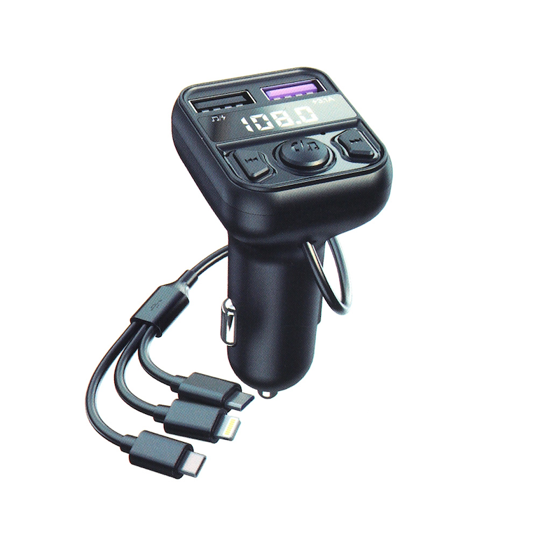 FM transmiter CS10, Micro USB, Lightning, PD, QC 3.0 Bluetooth 5.0, Slusalica (handsfree) crni