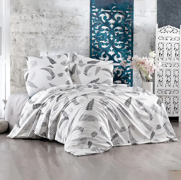 Mille Notti Fern Elegance Pamučna posteljina za bračni ležaj, 200x220 cm, Bela