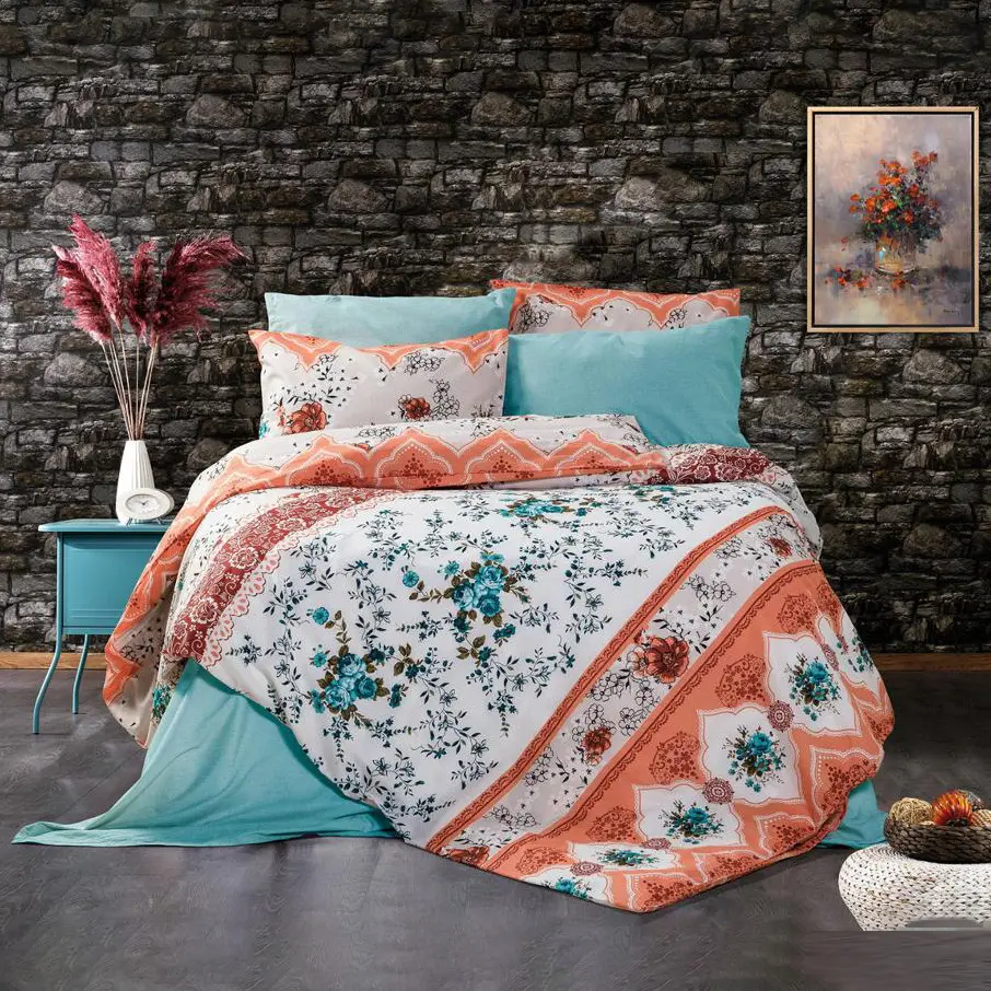 Mille Notti Sogni colorati Pamučna posteljina za bračni ležaj, 200x220 cm, Plavo-narandžasta