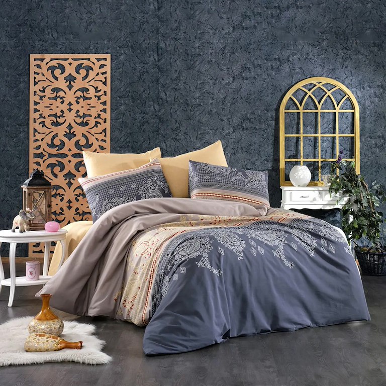 Mille Notti Sahara Pamučna posteljina za bračni ležaj, 200x220 cm, Žuto-siva